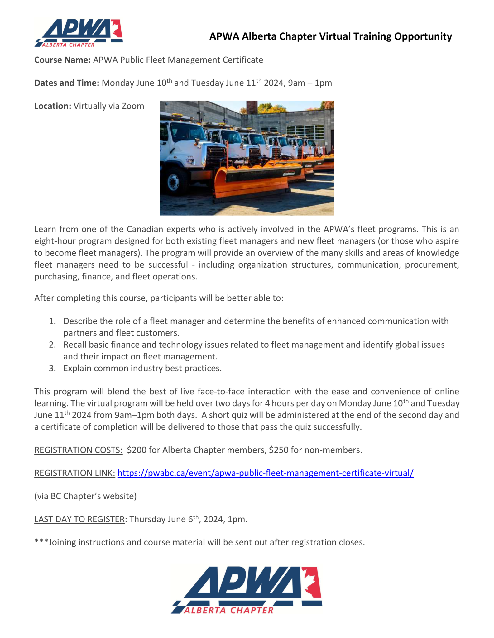APWA Public Fleet Management Certificate – APWA Alberta Chapter